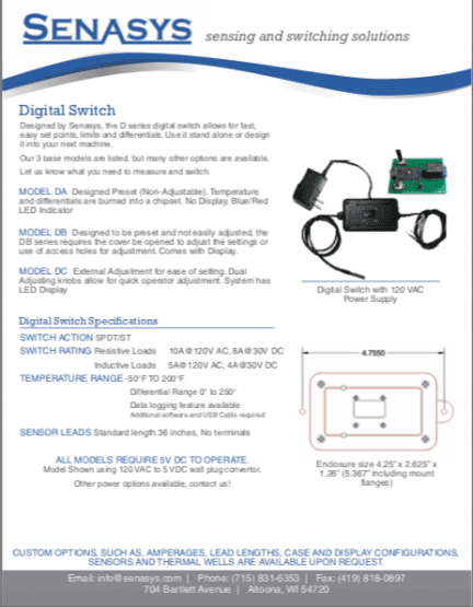 Digital Temperature Switch Replacement Options - Senasys