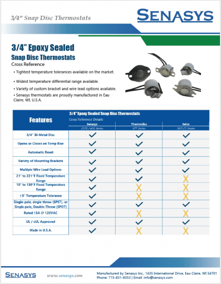 3/4" Epoxy Sealed Thermostat Switches Cross Reference - Senasys
